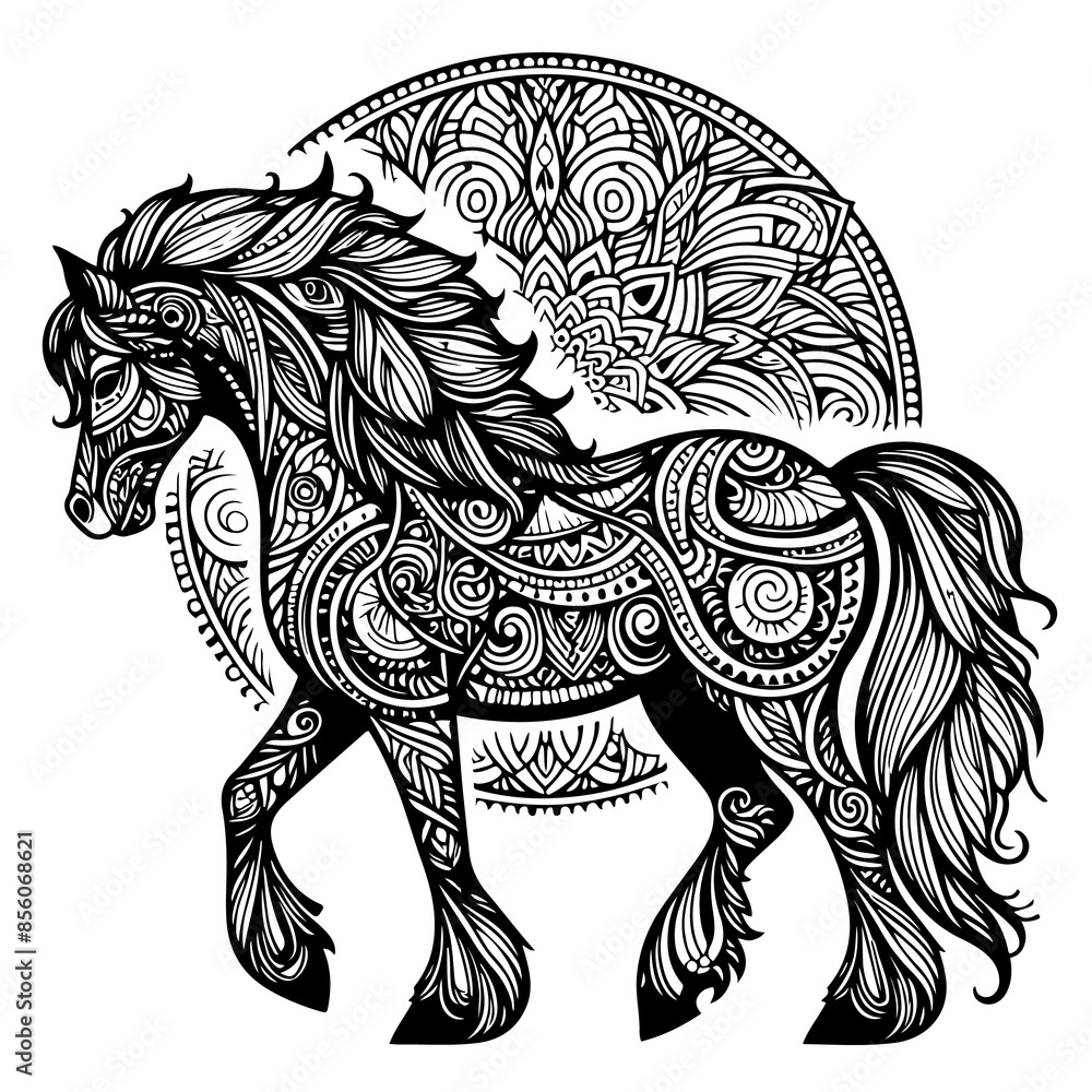 Patterned Horse Adult Coloring Page Floral Mandala Horse Coloring Page ...