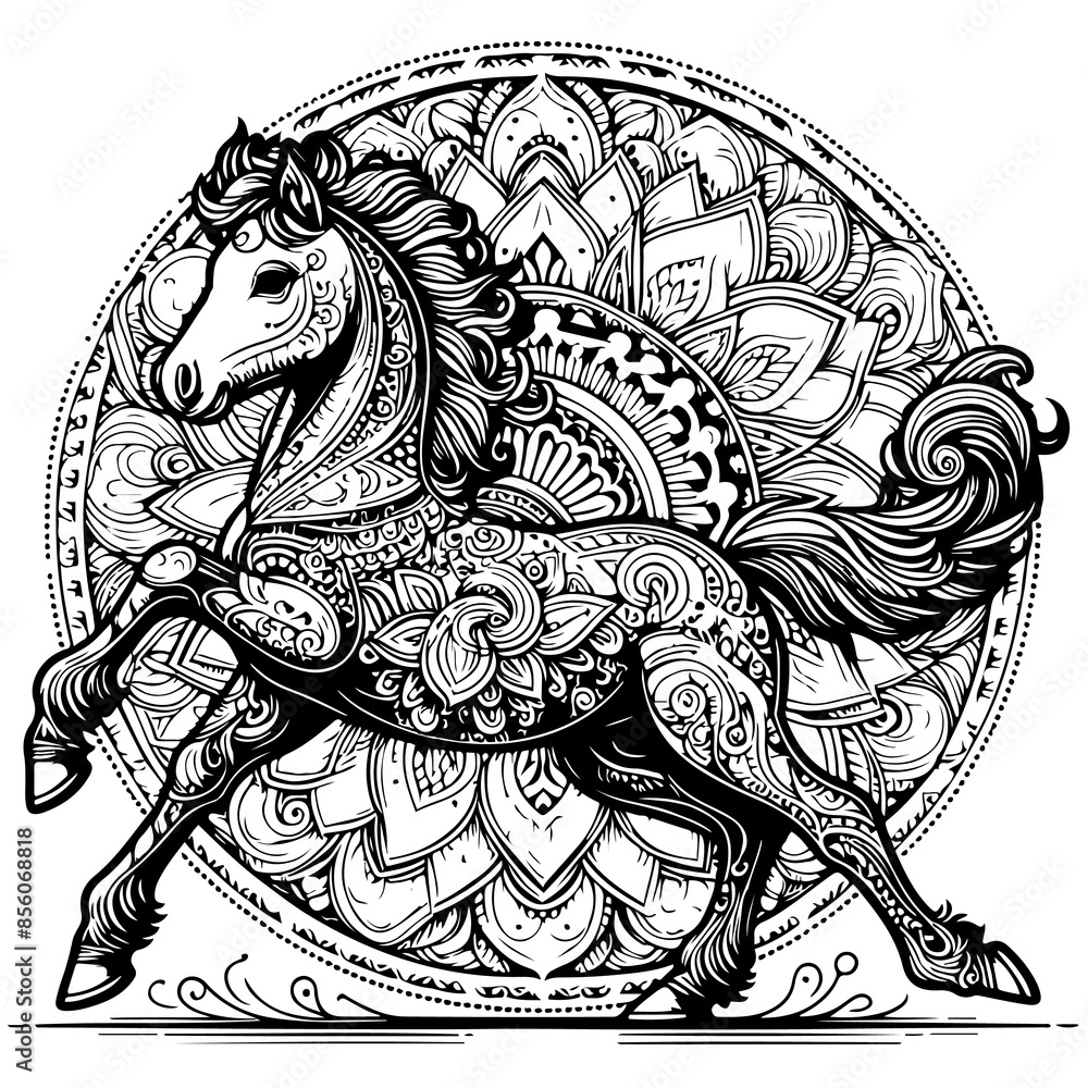 Patterned Baby Horse Running Coloring Page Mandala Horse Foal Coloring ...