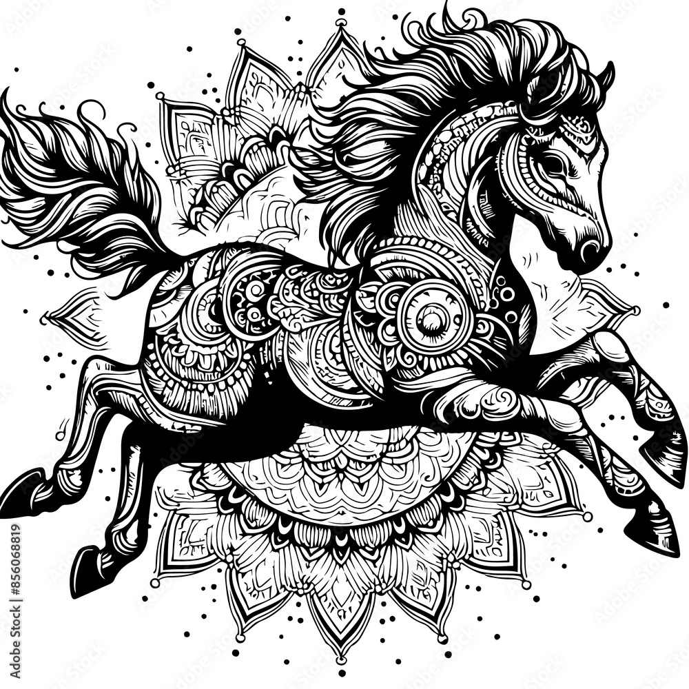 Patterned Baby Horse Running Coloring Page Mandala Horse Foal Coloring ...