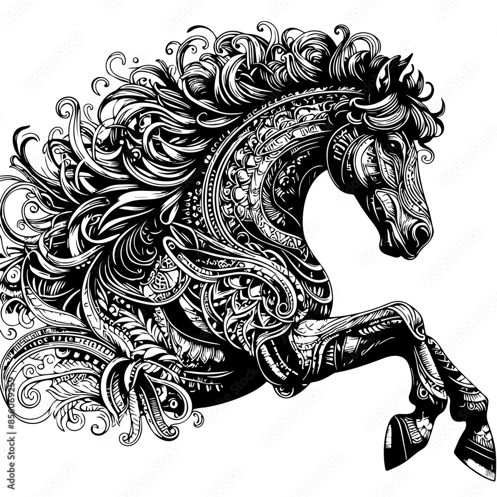Patterned Rearing Horse Coloring Page Mandala Horse Coloring Page ...