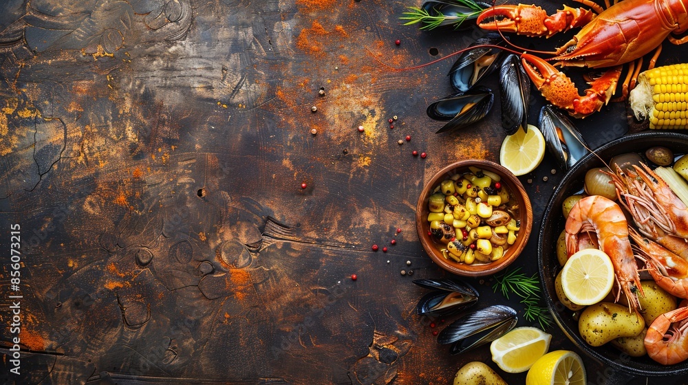 Seafood Boil: A top-down view of a background featuring a seafood boil ...