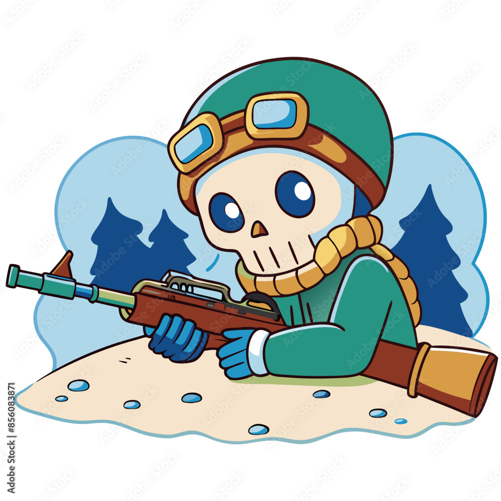 Skeleton wearing full military gear, including a helmet, tactical vest ...