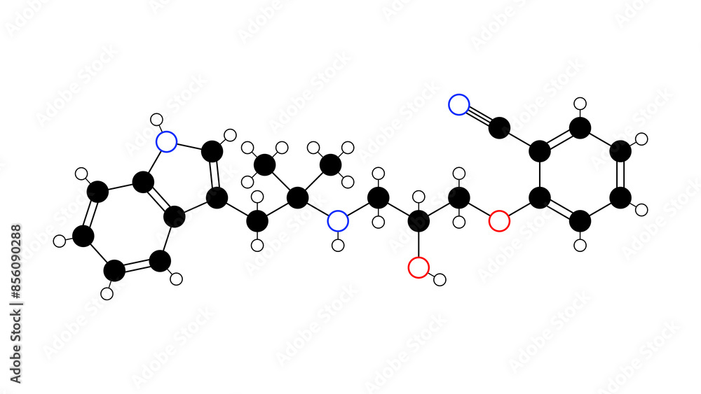 bucindolol molecule, structural chemical formula, ball-and-stick model ...