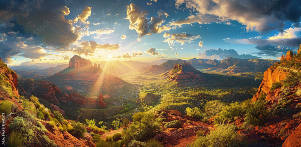 Beautiful view of Cathedral Rock in fitted with the sun at sunset, red ...