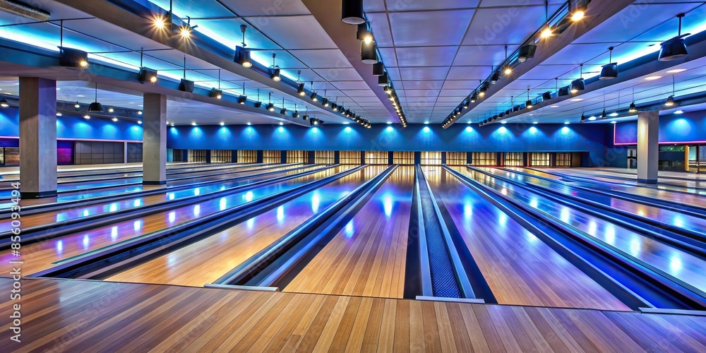 Bowling stadium interior with multiple lanes and modern design, sport ...