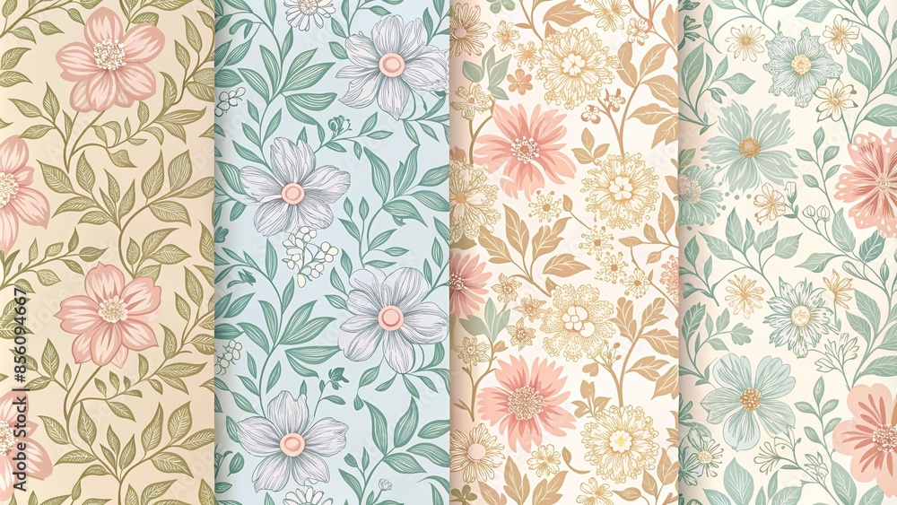 Seamless pastel colored floral and bicolor patterns for various fabric ...