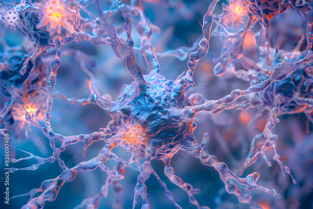 Electron microscopy of brain neural network, cells of brain, electron ...