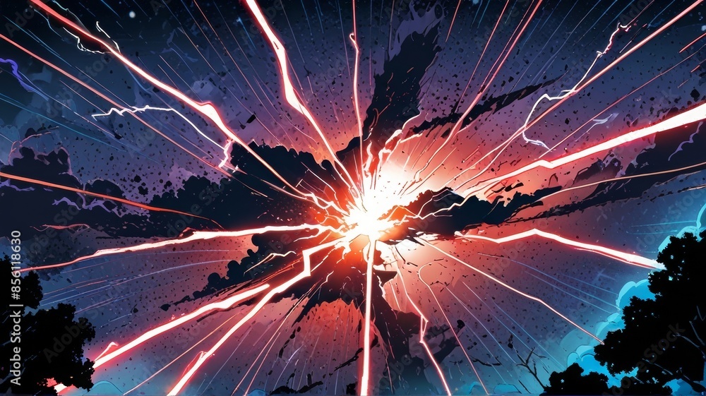 Dramatic explosion of lightning across a dark sky, highlighting intense ...