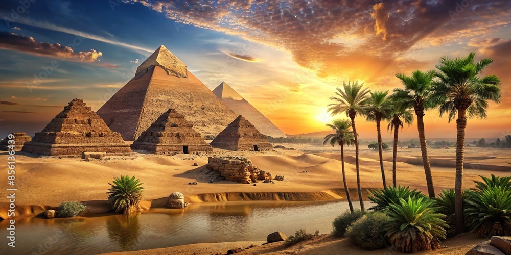 Ancient Egyptian scene with a distant pyramid , Egypt, ancient ...