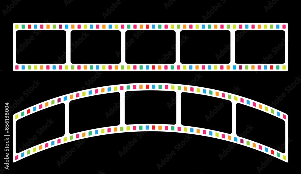 White 35mm film reel vector design with 5 frames on black background ...