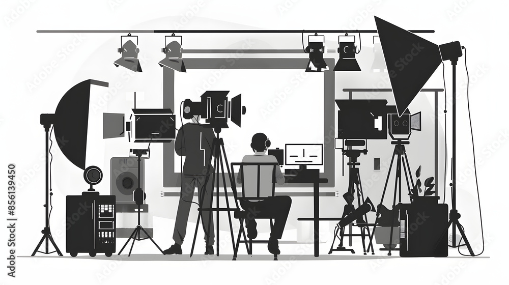 Video production dark theme style vector concept illustration isolated ...