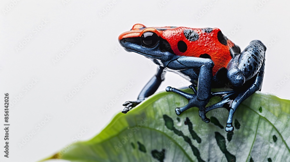 A vibrantly colored poison dart frog, with its bright red and black ...