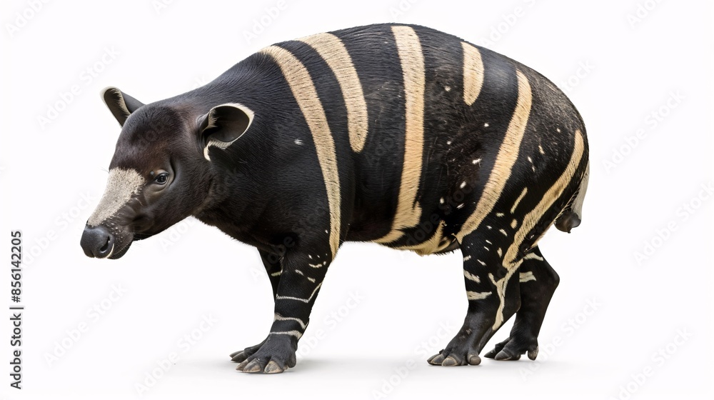 A tapir, with its short, thick legs and distinctive snout, stands on a ...