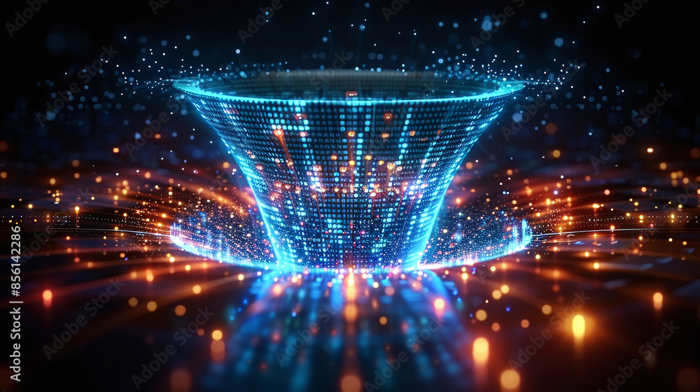 Big data technology and information funnel concepts. Large digital ...