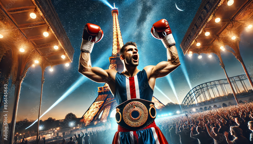 Olympic Boxing Victory Under the Eiffel Tower. Olympics Paris 2024 ...
