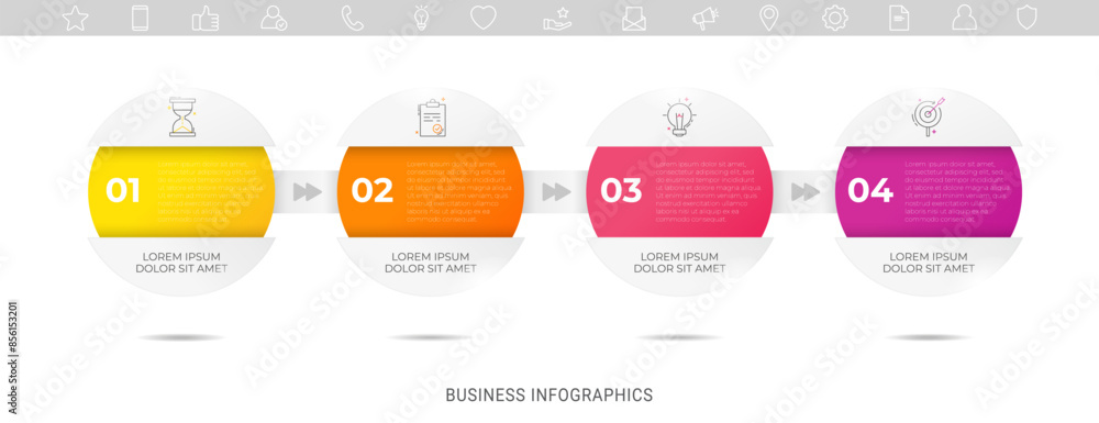 Business vector infographics with four circles and arrows. Timeline ...