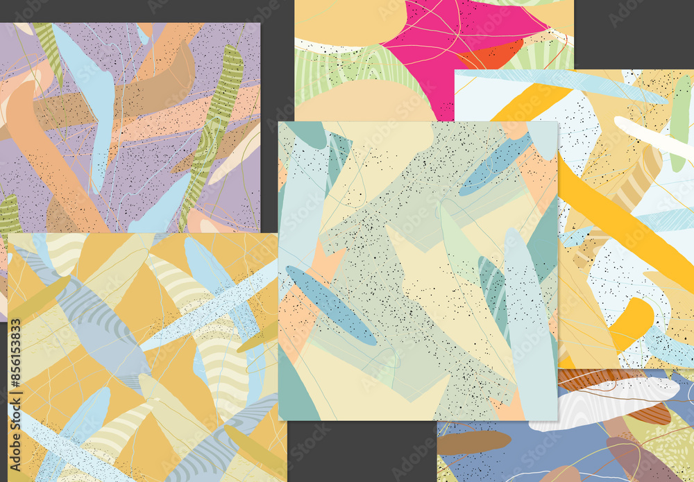 Seamless Pattern Set with Organic Grunge Textured Overlapping Oval Wavy ...