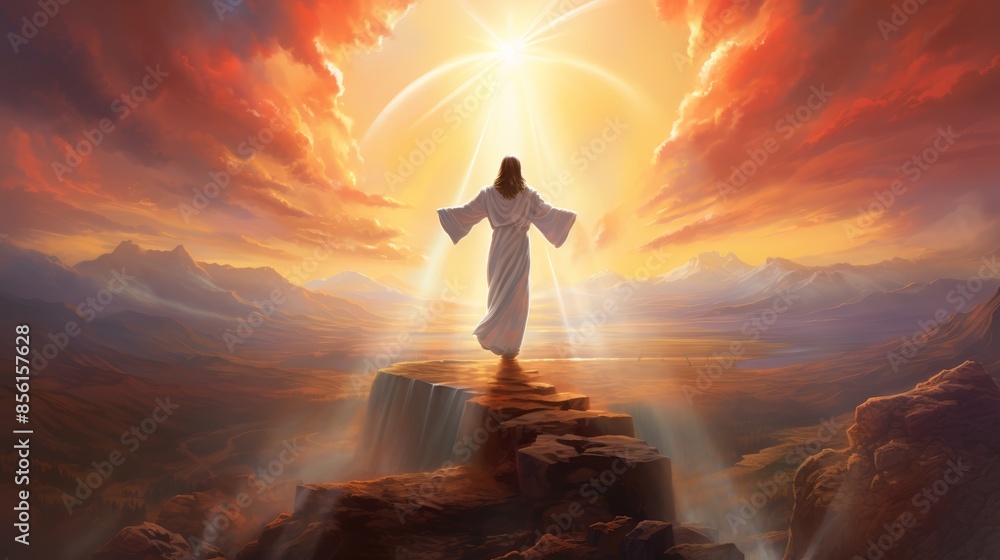 Artistic portrayal of Jesus Christ's resurrection, vibrant light from ...