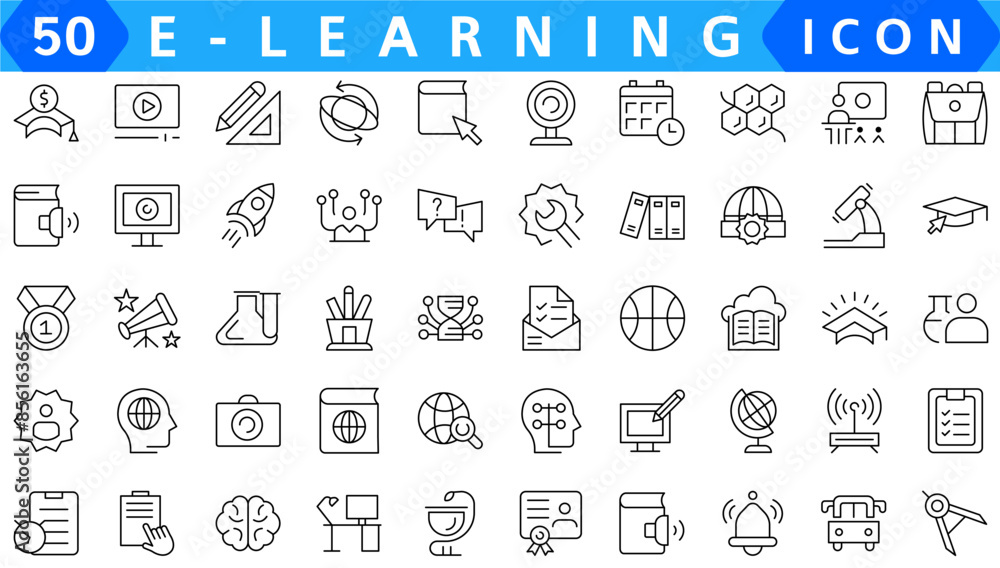 E-learning, online education icons set. 60 Electronic learning icons ...