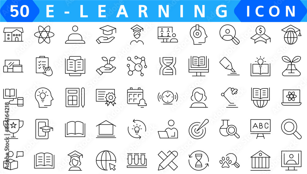 Vetor de E-learning, online education icons set. 60 Electronic learning ...