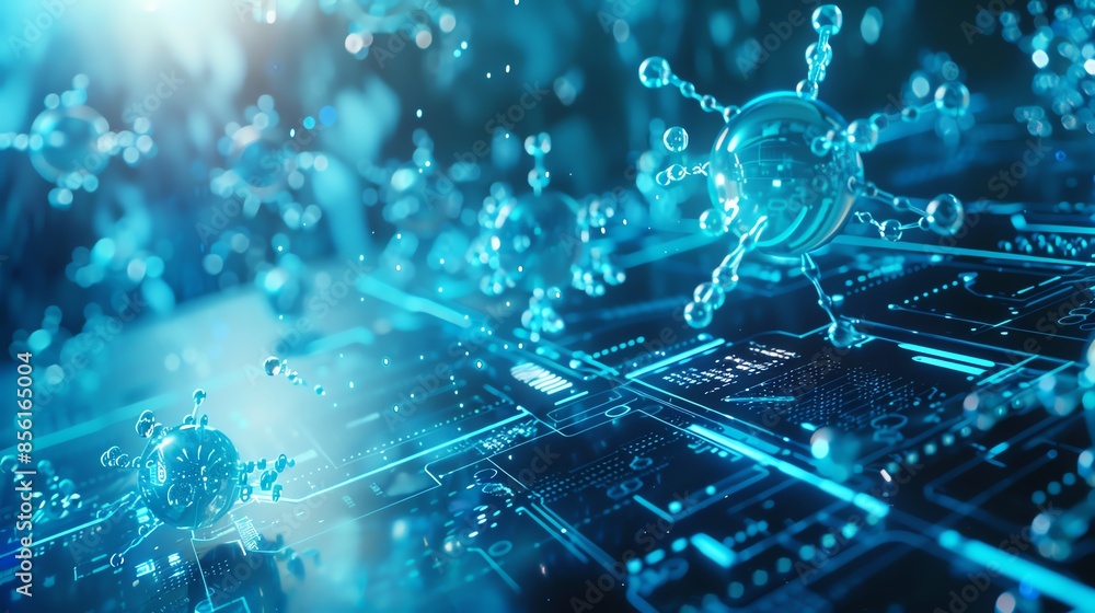 Futuristic digital virus concept: blue nanotechnology structures on a ...