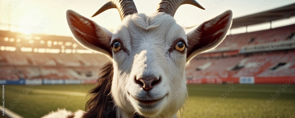 Closeup of a goat in soccer stadium. Extremely detailed and realistic ...