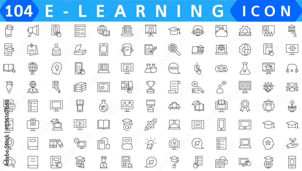 Vetor de E-learning line icons collection. Education, school, knowledge ...