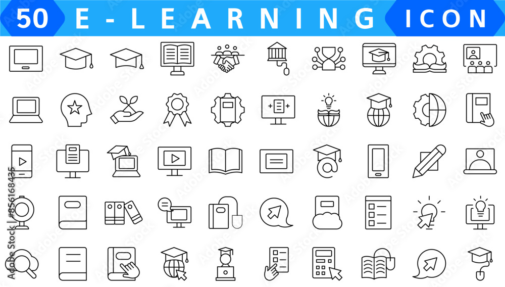 E-learning line icons collection. Education, school, knowledge, online ...