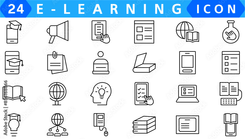 E-learning line icons collection. Education, school, knowledge, online ...