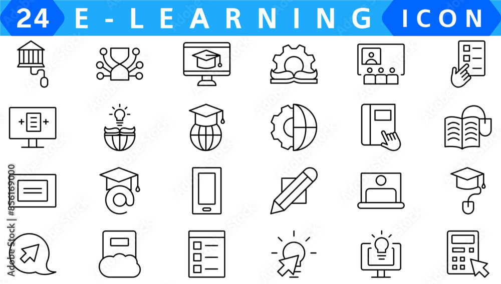 E-learning line icons collection. Education, school, knowledge, online ...