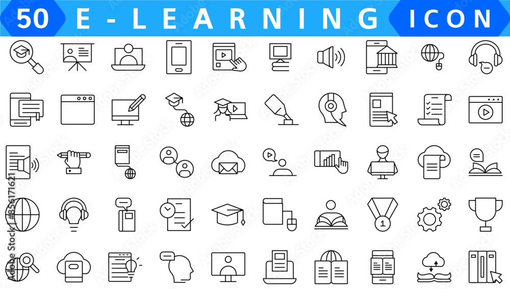 e learning outline vector icons isolated on white. e learning icon set ...