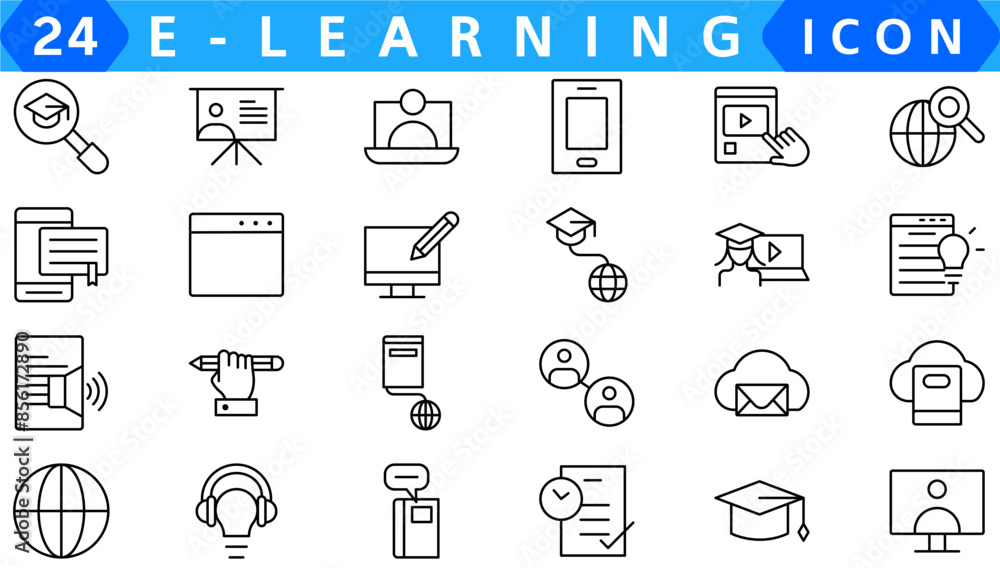 e learning outline vector icons isolated on white. e learning icon set ...