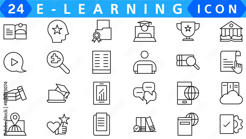 e learning outline vector icons isolated on white. e learning icon set ...