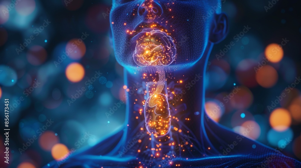 Colorful, futuristic illustration of the human throat anatomy ...