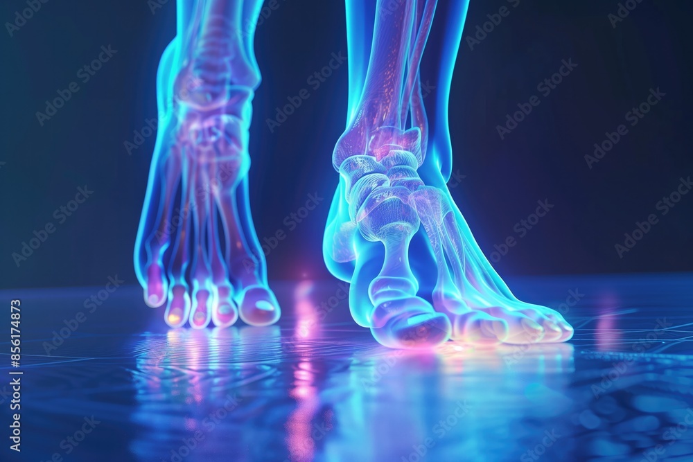 Digital rendering of feet's skeletal system with highlighted joint pain ...