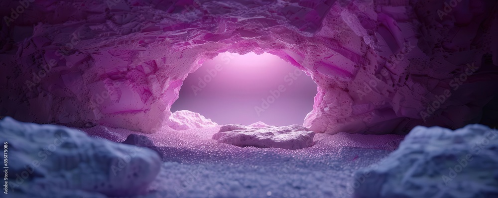 Fluorescent minerals under UV light, glowing rocks in a cave, focus on ...