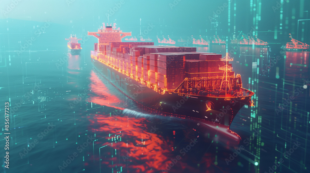 Futuristic container ships use modern technologies for global logistics ...