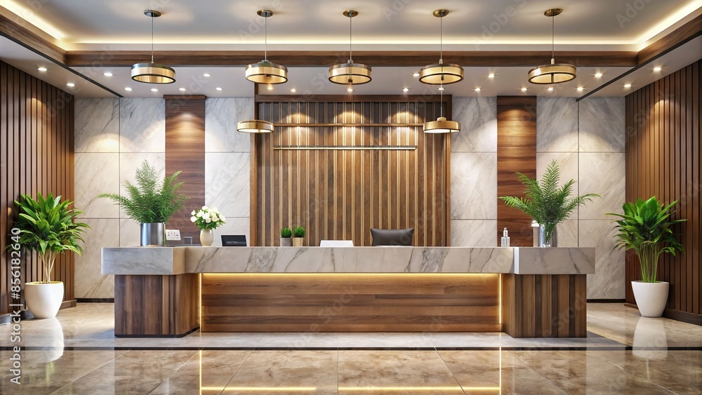 Hotel reception with modern decor and elegant details, hotel, reception ...