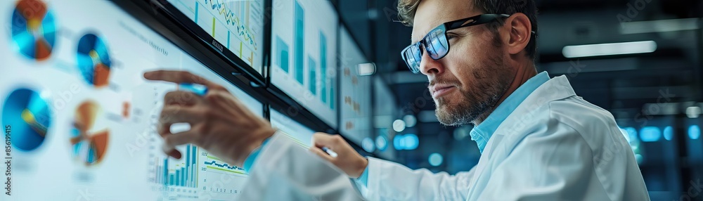 Scientist explaining findings with interactive charts in a modern ...