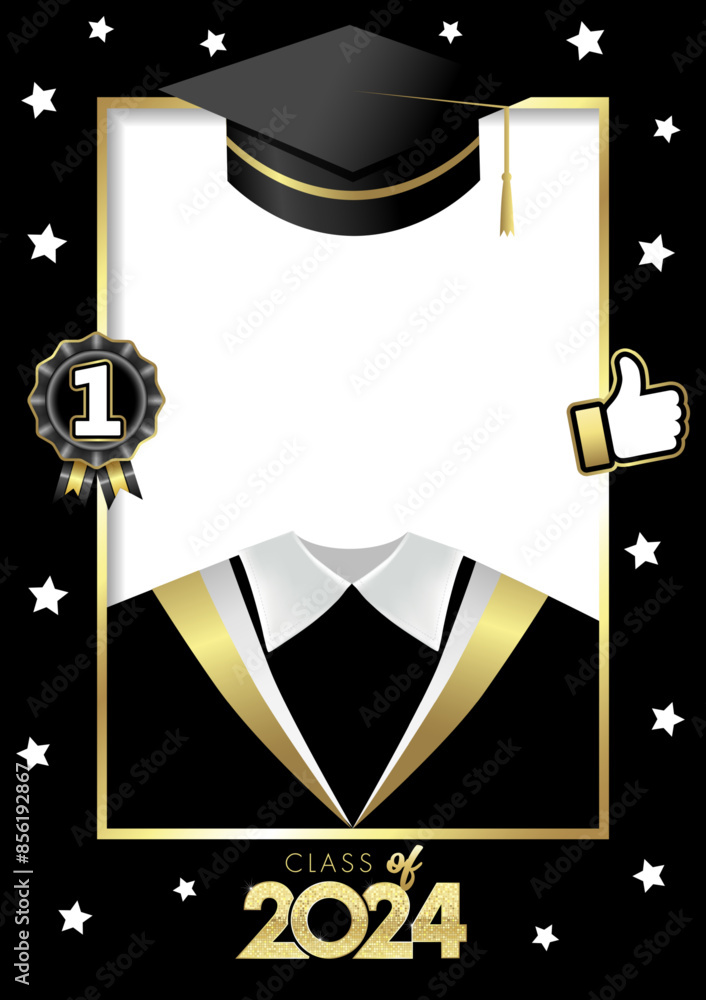 Class of 2024 photo frame with black adult Graduation robe and academic ...