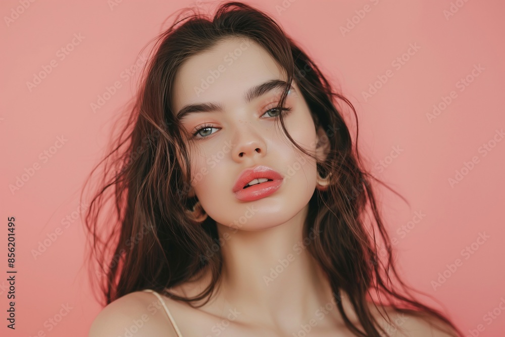 Attractive model girl at the studio pink pastel background, Captivating ...