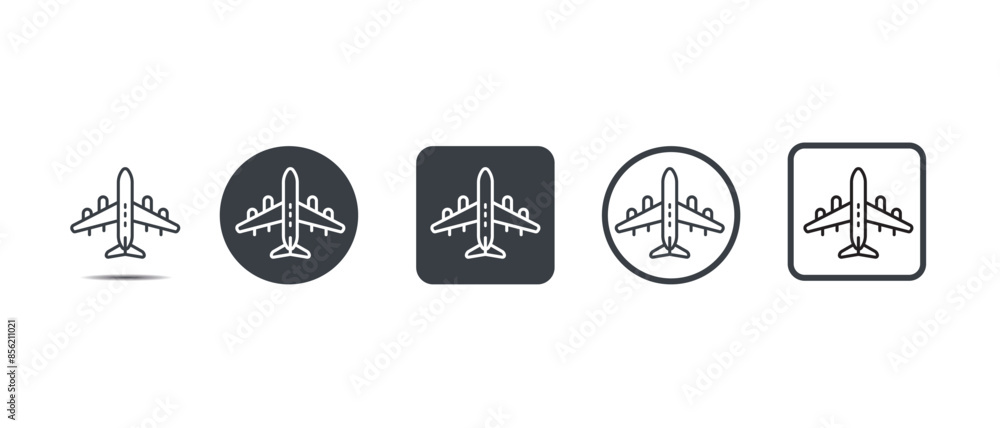 Set of vector aircraft icons in various styles, vector airplane symbols ...