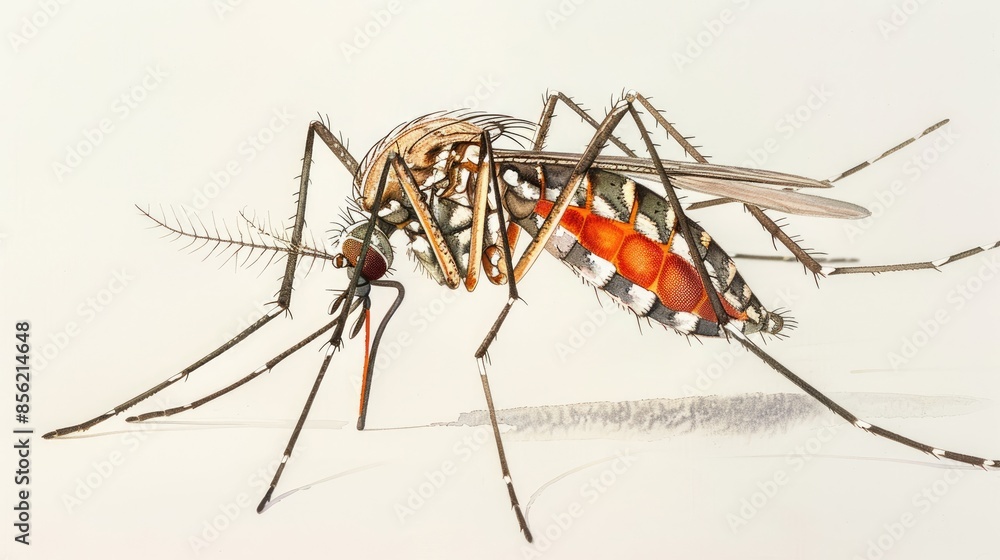 Mosquito A detailed watercolor study of a mosquito, showcasing the ...