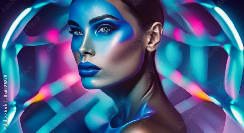 An exotic model wearing minimalist pop art holographic projection ...