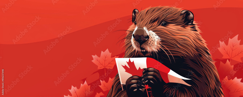 Canada Day background with a detailed illustration of a Canadian beaver ...