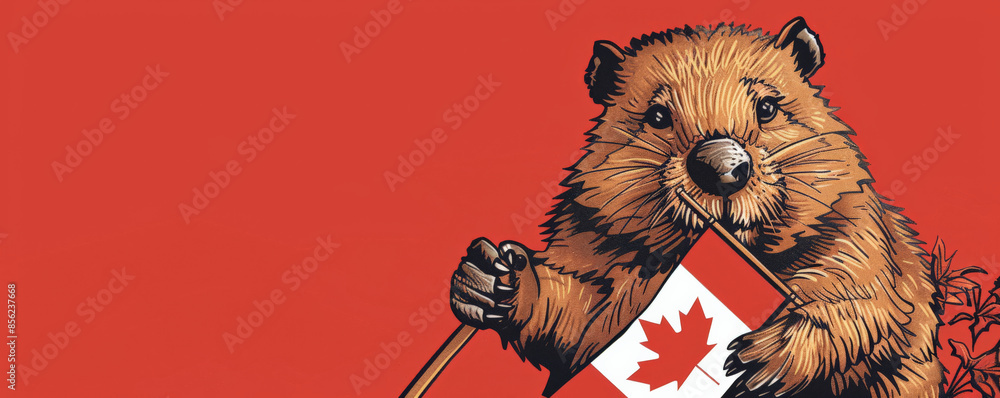 Canada Day background with a detailed illustration of a Canadian beaver ...