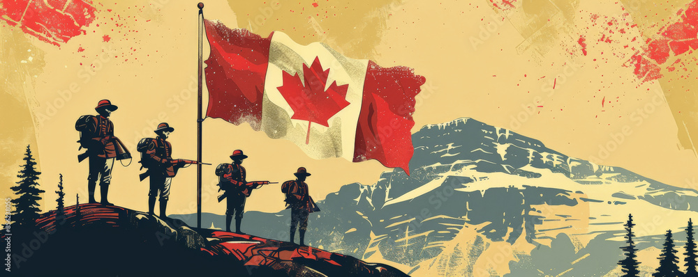 Canada Day background with a retro poster style featuring Mounties and ...