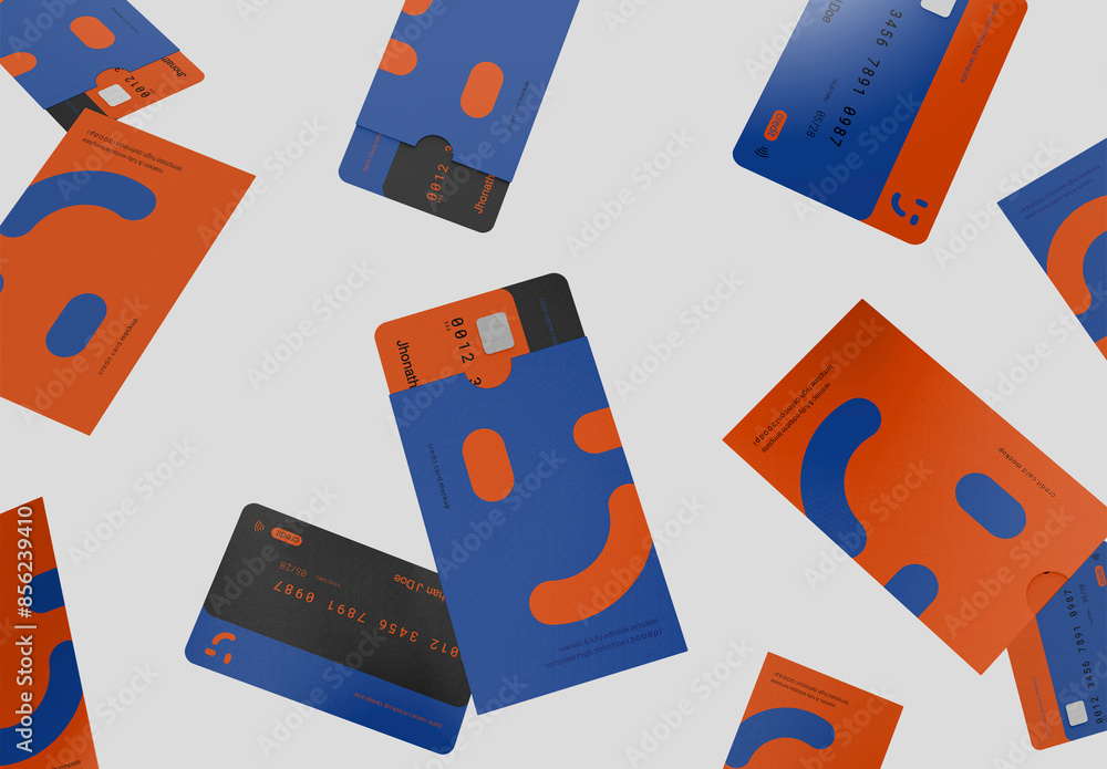 3d Random Floating Credit Cards and Holders Mockup Stock Template ...