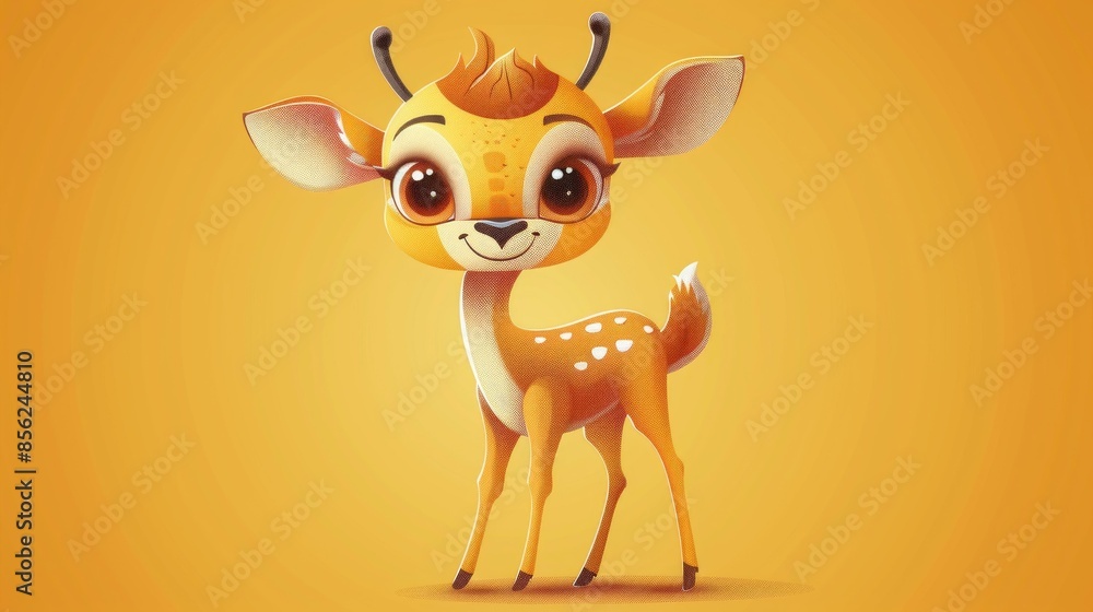 Cute cartoon baby deer illustration. Adorable cartoon baby deer with ...