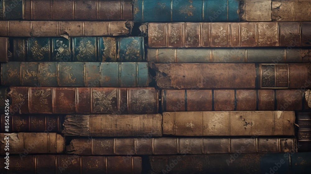 Old stacked books background. Many of beautiful retro book covers ...